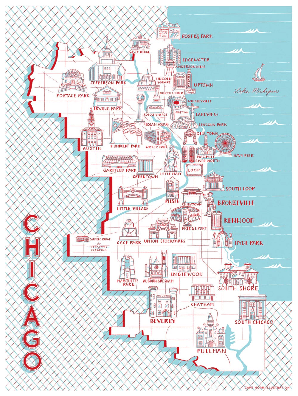 Wonder City Studio - Chicago Map of Landmarks Print | PullmanArts